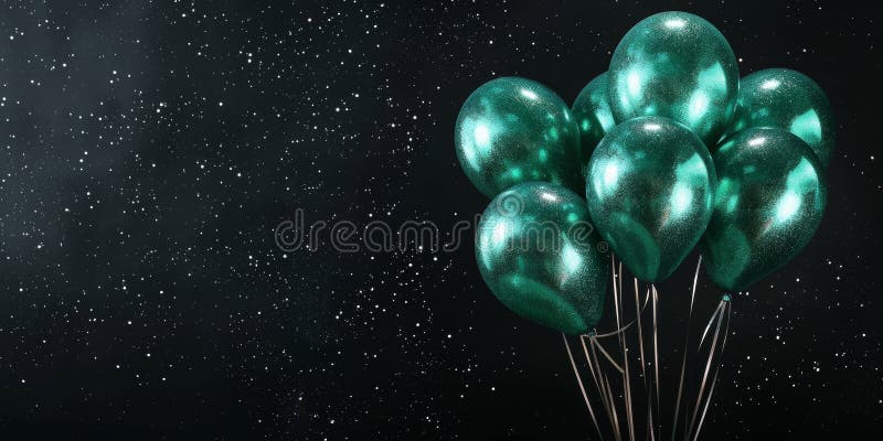 Shimmering Green Balloons Float Against Dark, Starry Background during ...