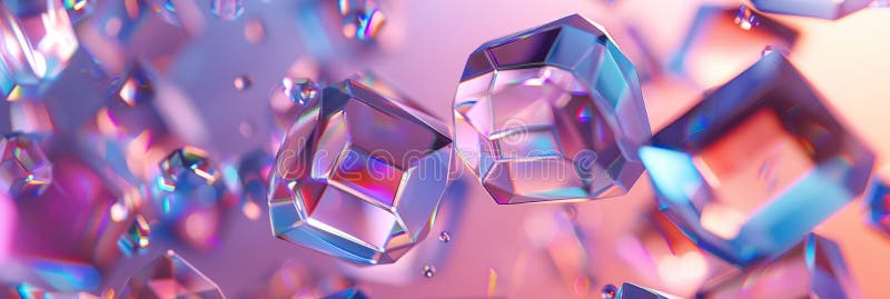 Shimmering Holographic Shapes with Iridescent Gradients, Floating in a ...