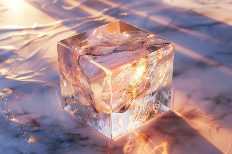 Shimmering Ice Cube at Sunset Stock Photo - Image of shadows, light ...