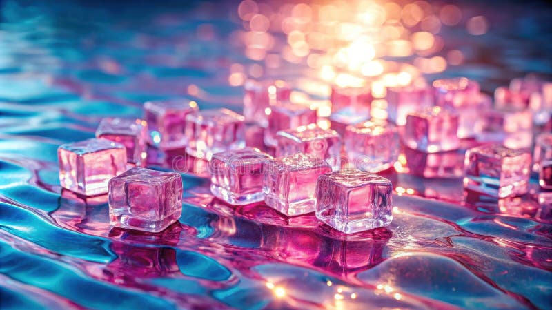 Shimmering Ice Cubes on a Reflective Surface with Vibrant Hues ...