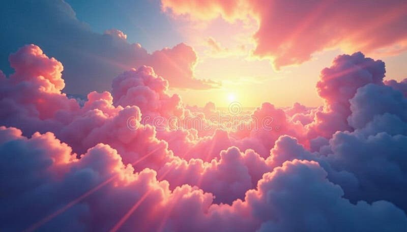 Shimmering Light Rays Pierce Ethereal Clouds, Creating a Radiant ...