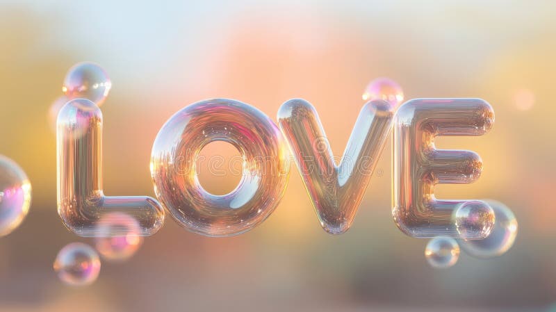 Shimmering Love: Gleaming Bubble Letters Floating in Warm Bokeh Light Stock Photo - Image of ...