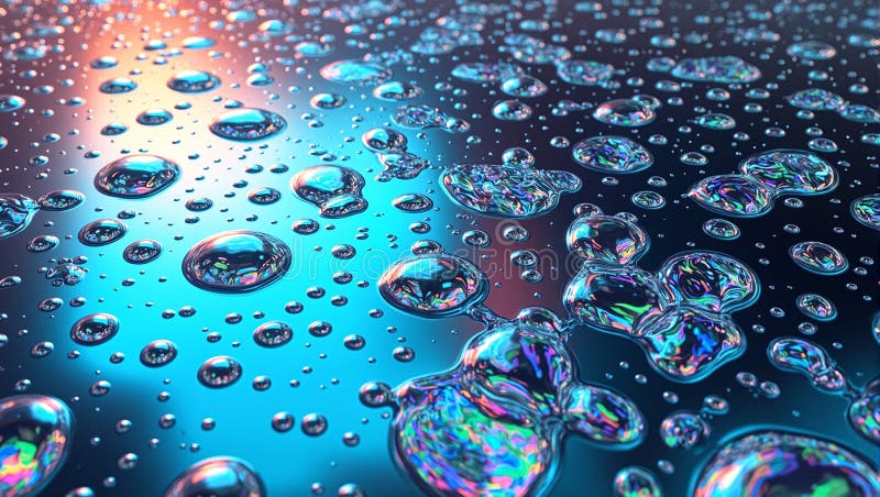 Shimmering Metallic Droplets on Chrome Surface with Rainbow Reflections ...