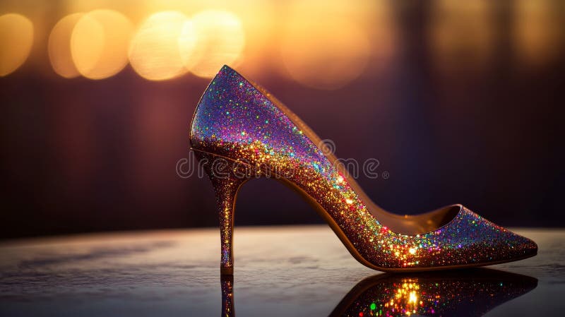 Shimmering Metallic Heels a Dance of Light and Reflection on a Glossy ...
