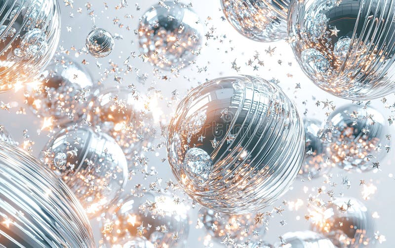 Shimmering Metallic Spheres Float through the Air, Reflecting Light and ...