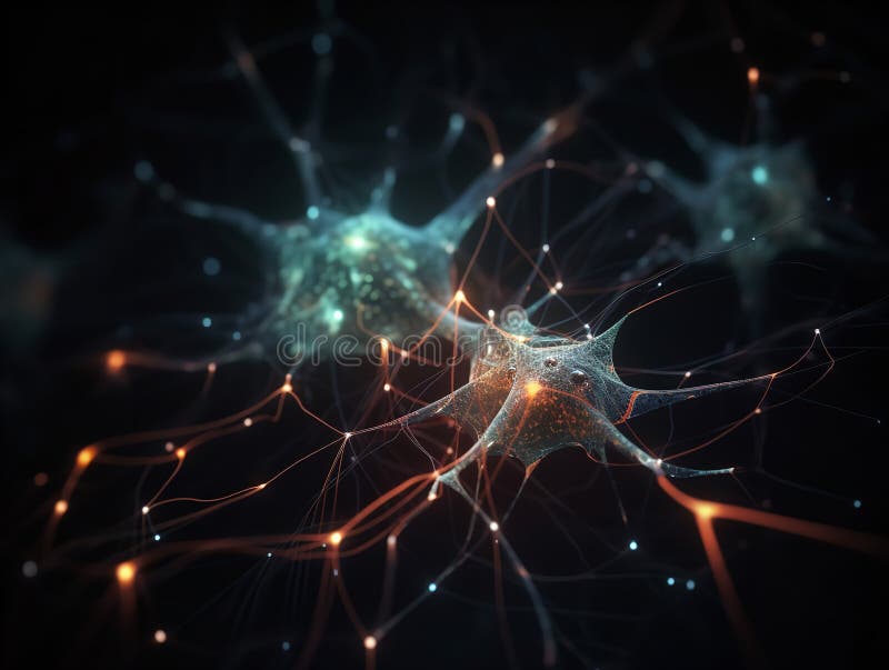 Shimmering Neuron Network Deep within the Brain Stock Illustration ...