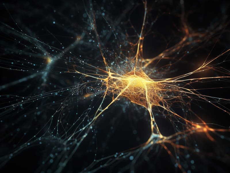 Shimmering Neuron Network Deep within the Brain Stock Illustration ...