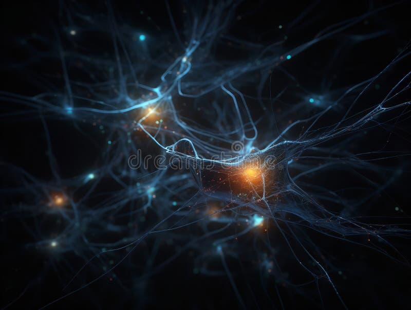 Shimmering Neuron Network Deep within the Brain Stock Illustration ...