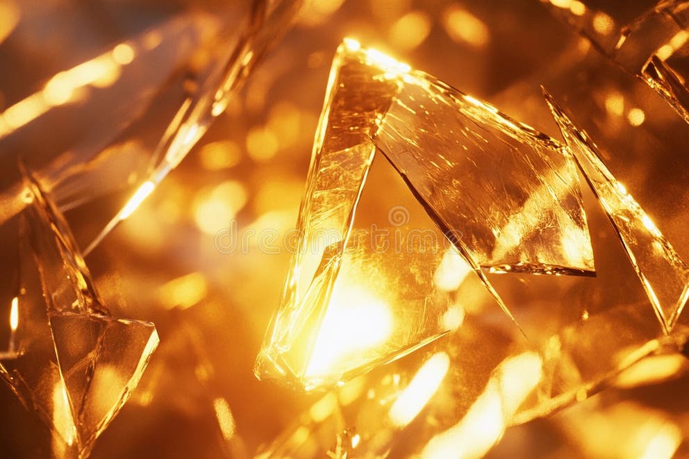 Bright Golden Shards of Glass Reflecting Light Create a Captivating ...
