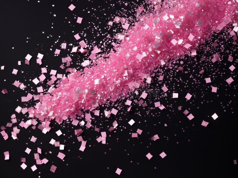 Shimmering Pink. a Cascade of Glitter and Confetti on a Dramatic Black ...