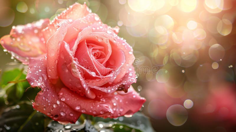 Shimmering Pink Rose with Raindrops in Backlight Close Up Photo on ...