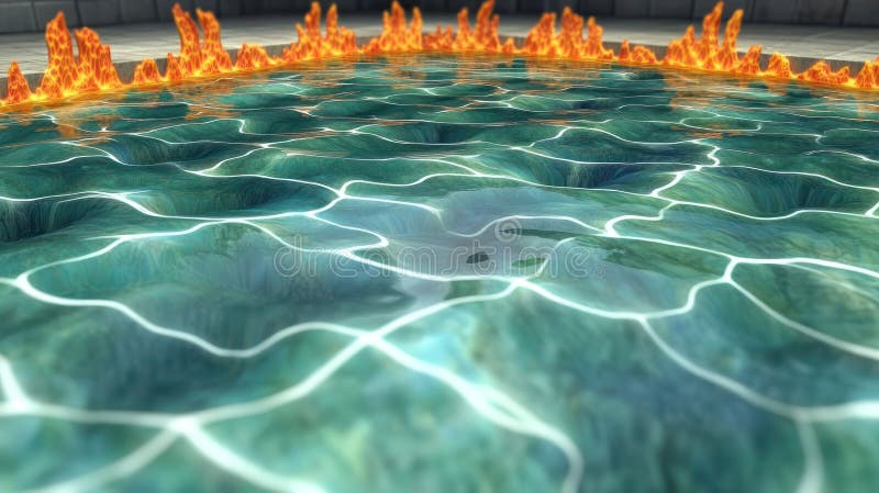 A Shimmering Pool of Water Surrounded by Fiery Lava, Creating a ...