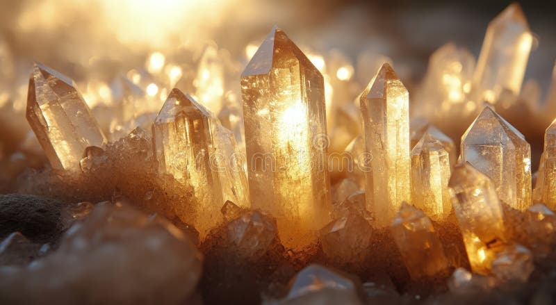 Shimmering Quartz Crystals Illuminated by Warm Sunlight in a Natural ...
