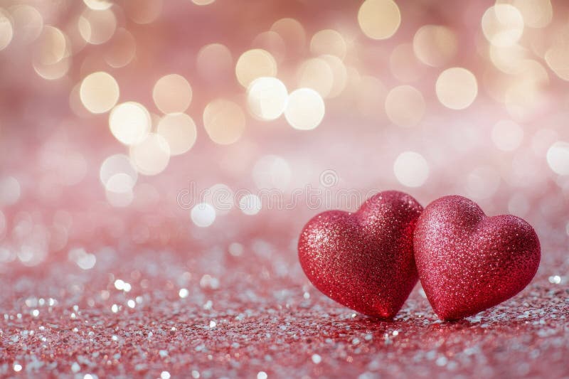 Shimmering Red Hearts Resting Side by Side on a Sparkling Surface ...