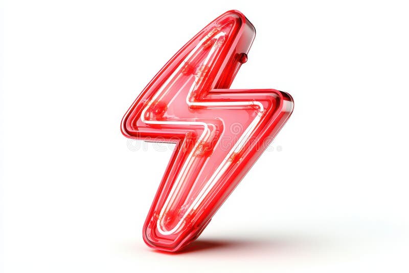 A Shimmering Red Lightning Bolt Neon Sign Against a Pristine White ...