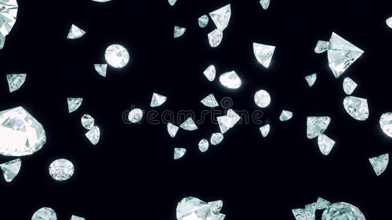 Shimmering Rotating Diamonds Falling in Slow Motion, 4K Loop on Black ...