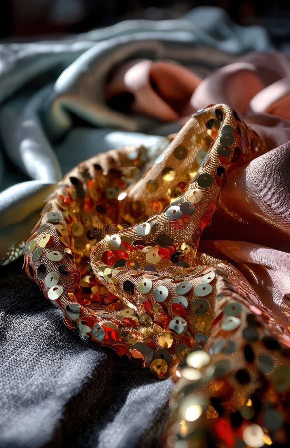 Shimmering Sequins on Fabric Reflecting Light in Studio Setting Stock ...