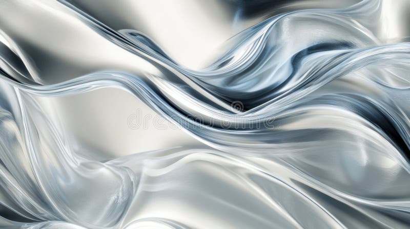 Waves of Shimmering Silver Fabric Flow Gracefully in Soft Folds and ...