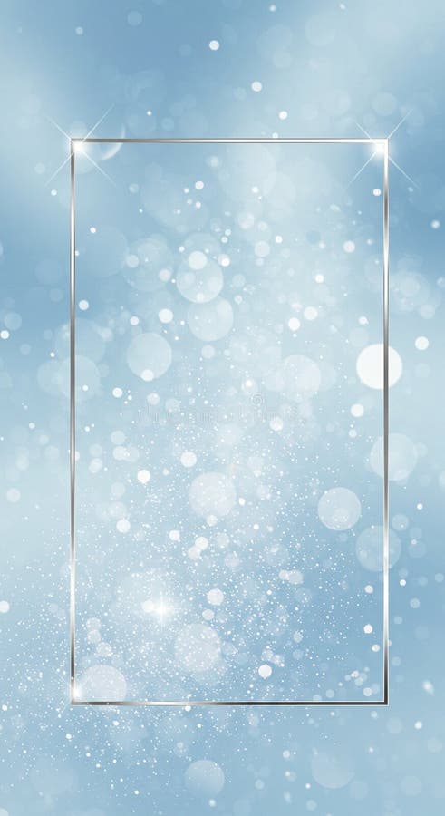 A Shimmering Silver Frame on a Light Blue Background with Bokeh and ...