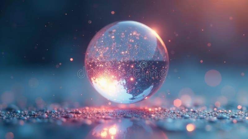A Shimmering Sphere Rests on a Glistening Surface, Illuminated by Inner ...