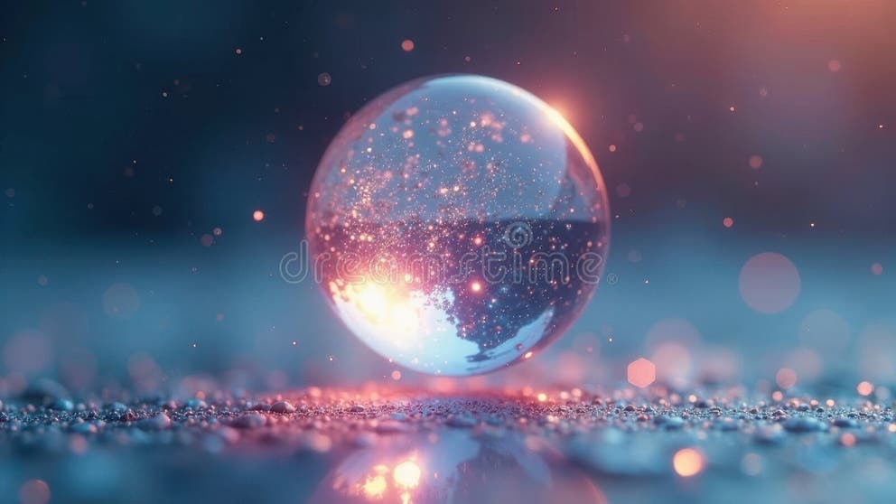 A Shimmering Sphere Rests on a Glistening Surface, Illuminated by Inner ...