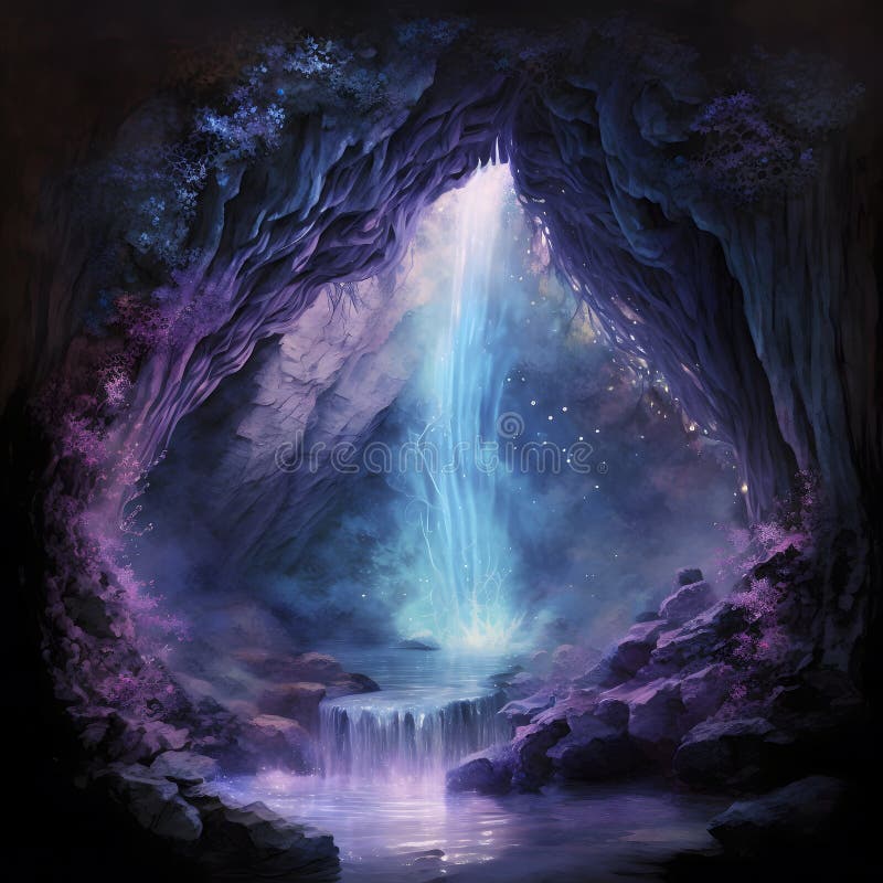 Shimmering Waterfall in Magical Blue and Pink Colors for Posters and ...