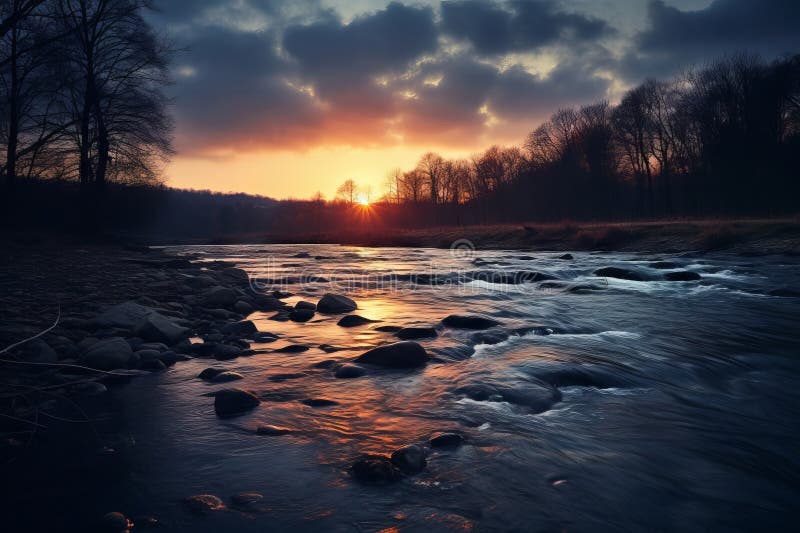 The Shimmering Waters of a River at Dusk Stock Illustration ...