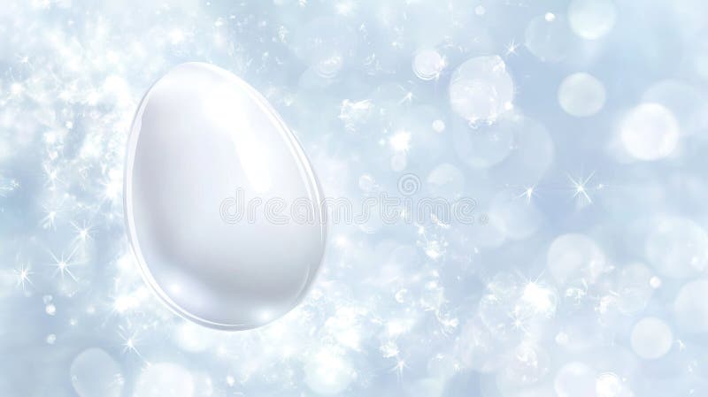 Shimmering White Easter Egg with Sparkles on Soft Blue Bokeh Background ...