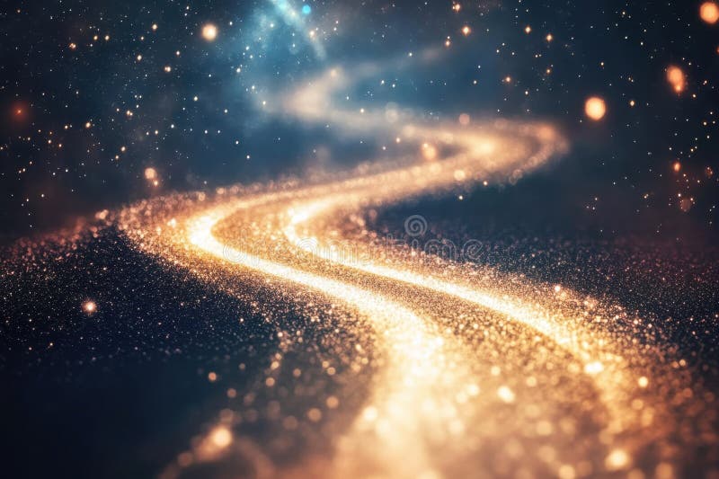 Glowing Pathway through a Starry Cosmic Landscape at Night Stock Image ...