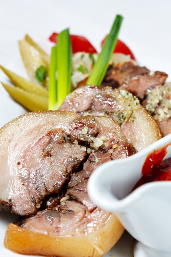 Shin of Pork with Ketchup and Pickles Stock Image - Image of leek, food ...