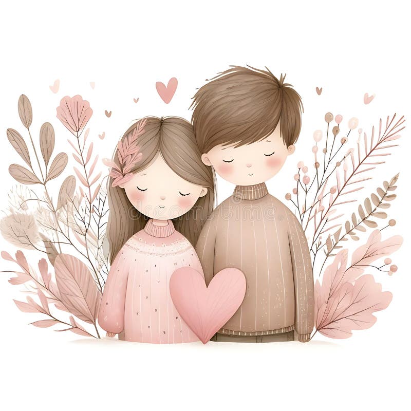 Watercolor Cute Couple in Love, Valentine S Day. Stock Illustration ...