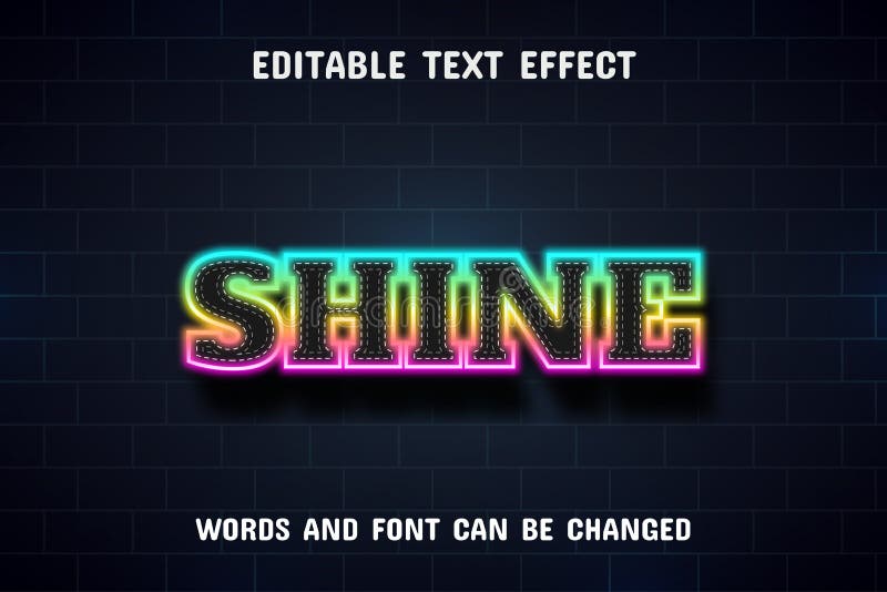 Shine Text - Neon Style Text Effect Editable Stock Vector - Illustration of font, letter: 255572215