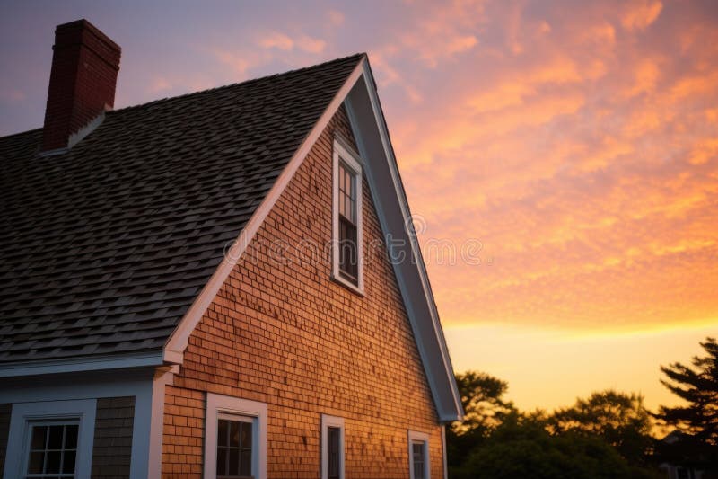 Shingle Detailing on a Dutch Colonials Flared Eave, Under Glowing ...