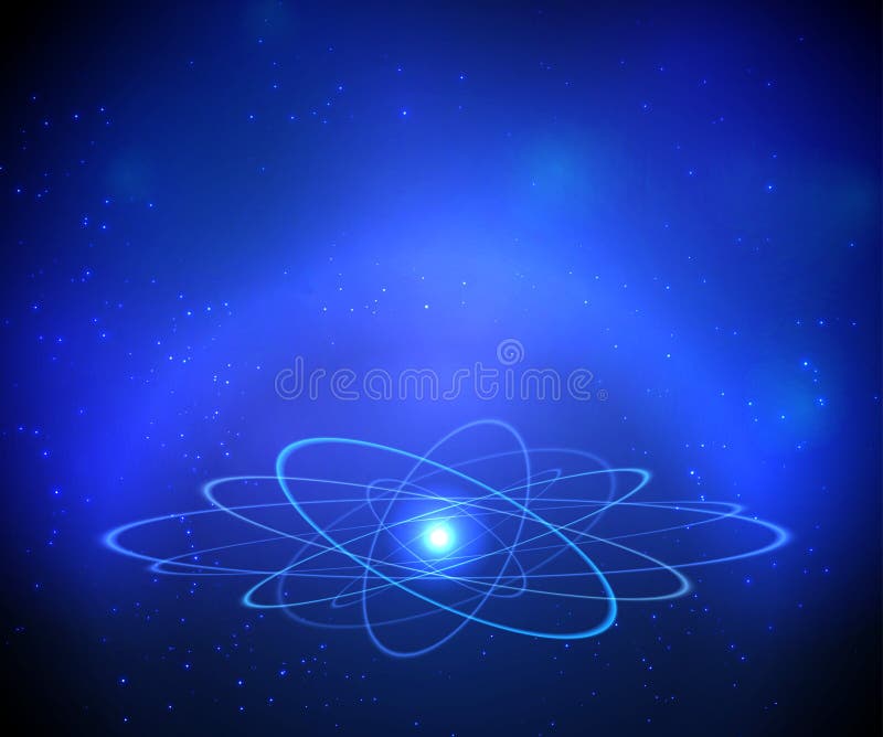Shining Atom Model. Neon Orbit with Galaxy Blue Background Stock ...