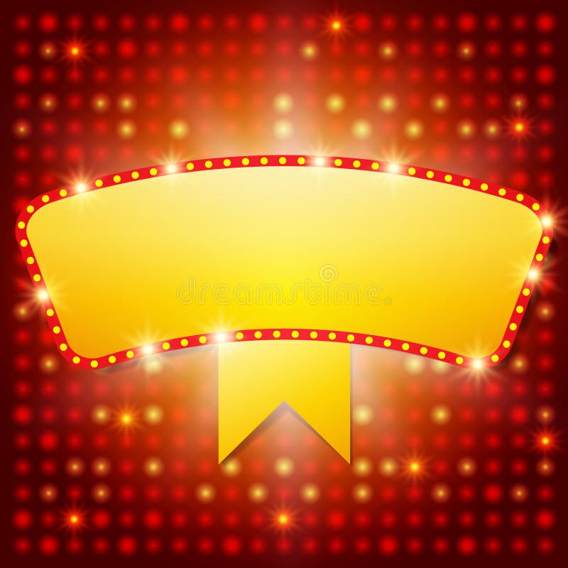 Shining Light Banner. Retro Golden Frame with Neon Lights Stock Vector ...