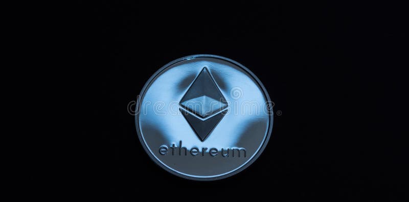 Shining Blue Ether Coin from Cryptocurrency Middle on Black Editorial ...