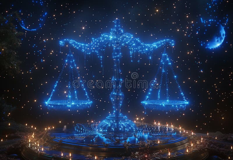 Shining Blue Libra Zodiac Sign. Astrological Zodiac Sign Libra on Black ...