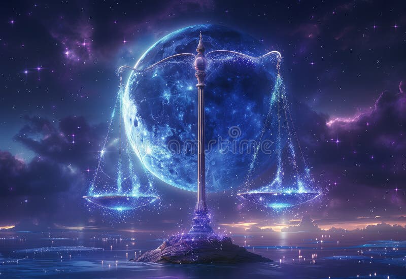 Shining Blue Libra Zodiac Sign. Astrological Zodiac Sign Libra on Black ...