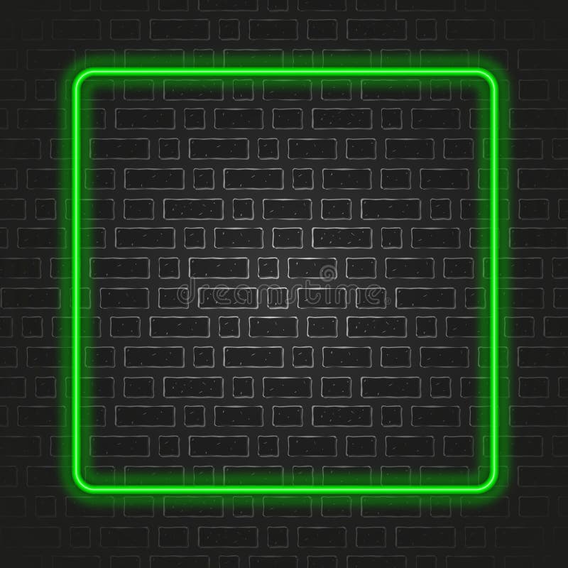 Shining Bright Green Neon Frame on Brick Wall, Vector Illustration ...