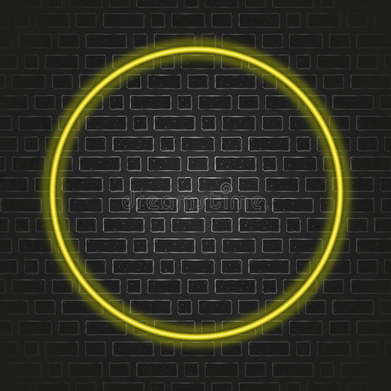 Shining Bright Yellow Neon Frame on Brick Wall, Vector Illustration ...