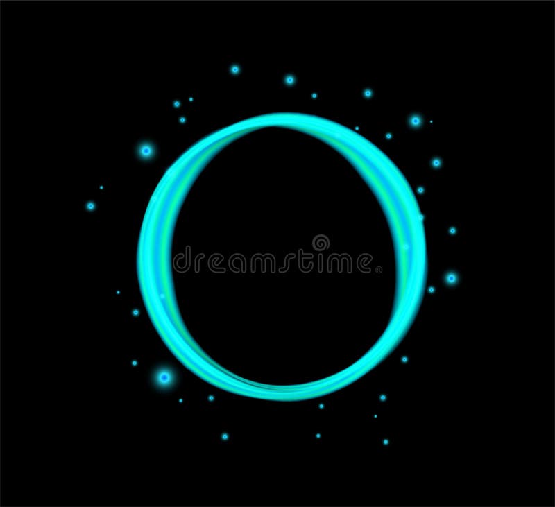Teal Blue Shining Circle. Neon Round Frame with Lights on Black ...