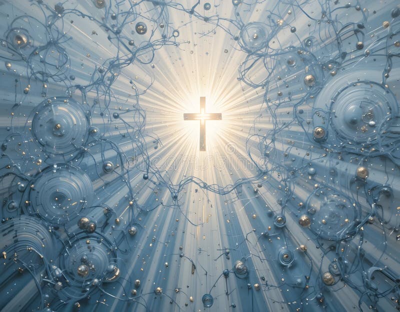 Shining Cross with Light Rays and Abstract Blue Design Stock ...