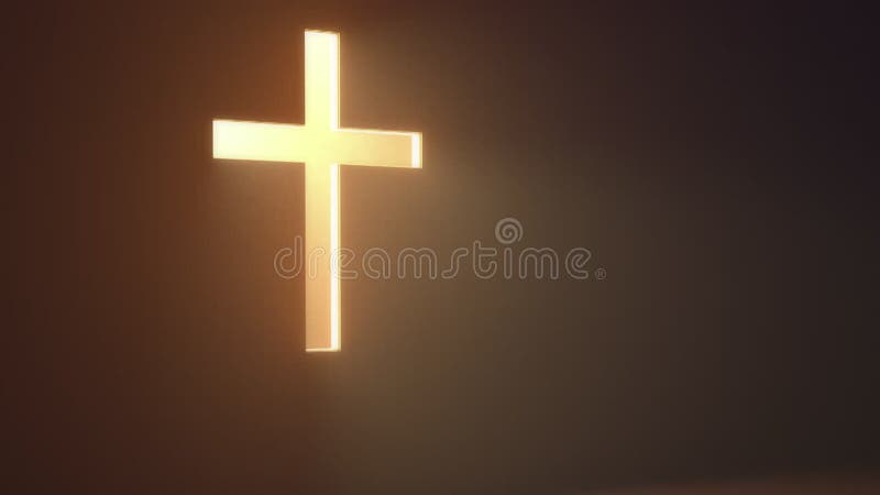 Shining Cross on the Wall with Warm Yellow Rays of Light in a Dark Room ...