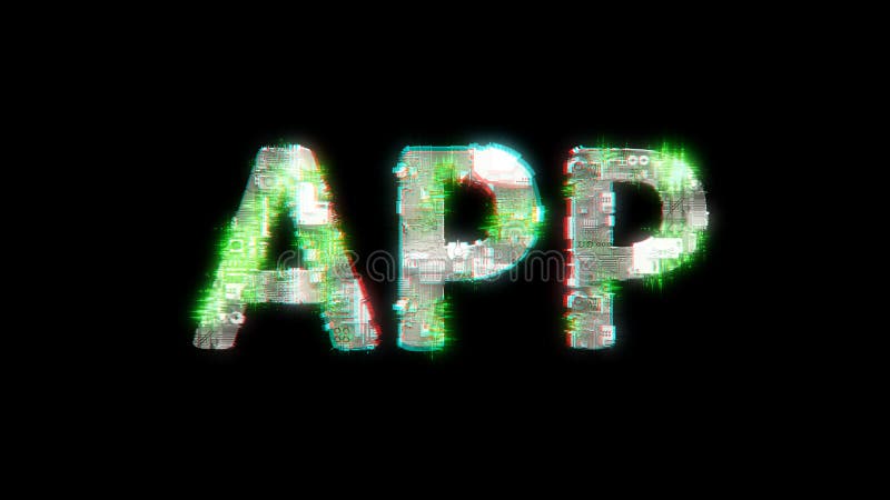 Glowing Cybernetic Text APP on Black - Meta Universe Concept, Isolated ...