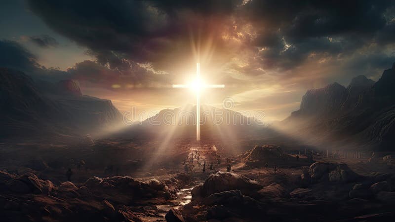 Shining Cross Illuminates a Dark Room. Religious Crucifix in a Dark ...