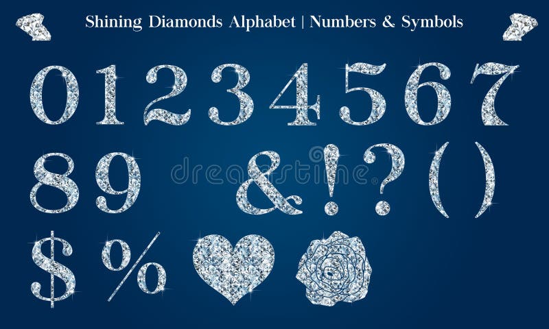 Shining Diamonds Numbers and Symbols Stock Image - Illustration of ...