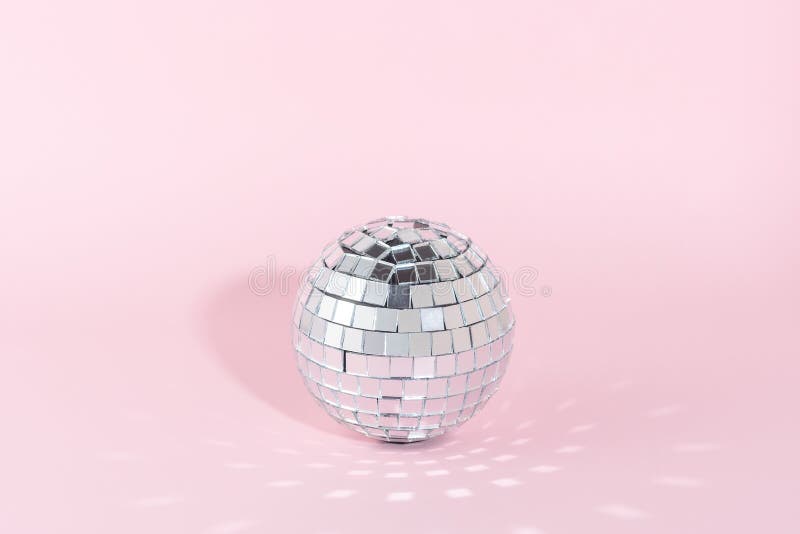 Shining Disco Ball on Pink Background. Minimal Party Concept Stock ...