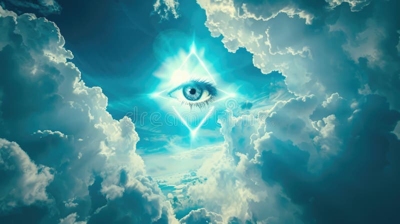 Shining Eye of Providence in the Blue Cloudy Sky. All-seeing God S Eye ...