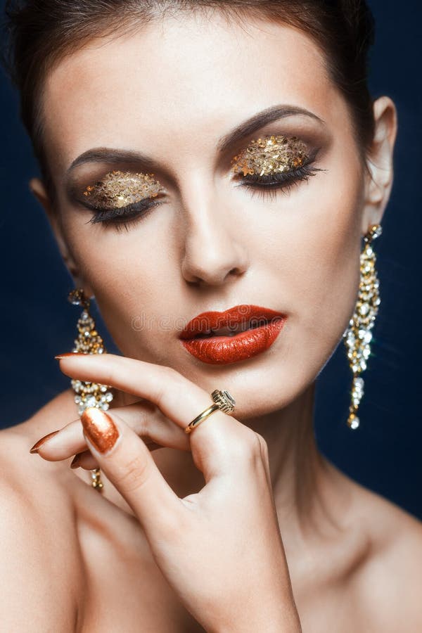 Shining face makeup stock photo. Image of bronze, fingerring - 34724584