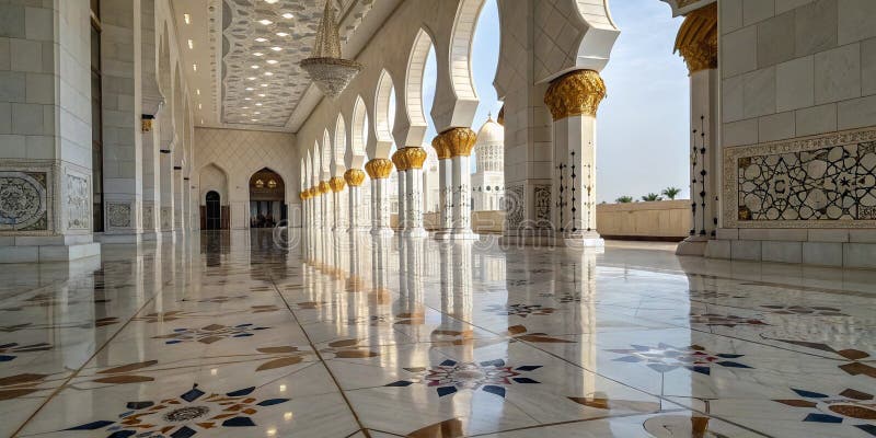 Shining Floor Marble Reflection at Mosque Corridor Stock Image - Image ...
